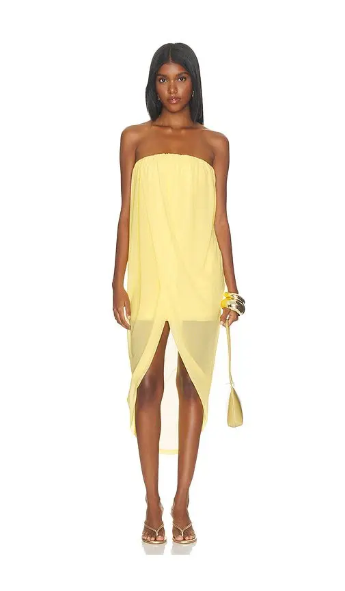 Superdown Strapless Midi Dress With Asymmetric Hem - Yellow