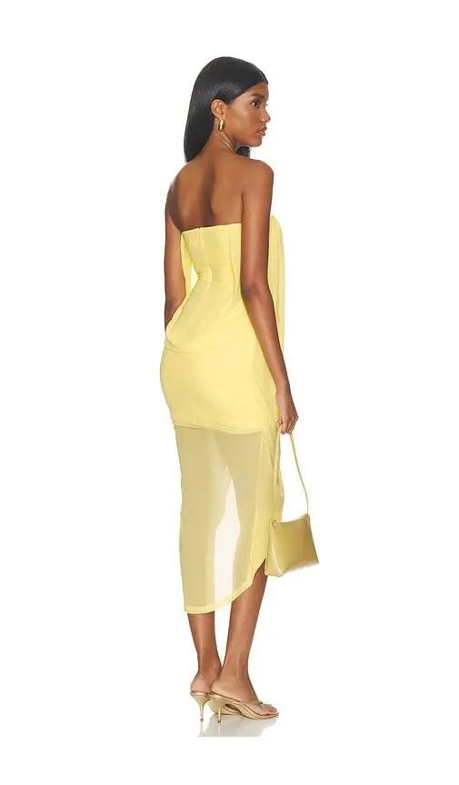Superdown Strapless Midi Dress With Asymmetric Hem