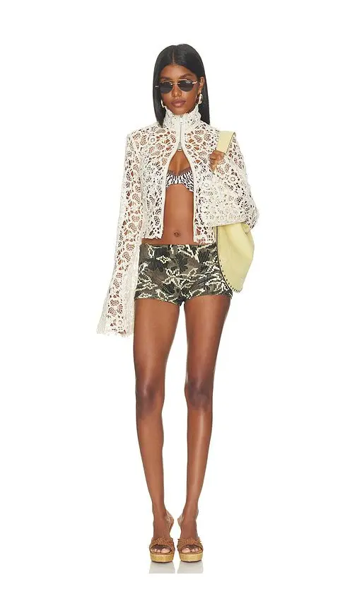SIEDRES Embroidered Fluted Top With Front Zipper
