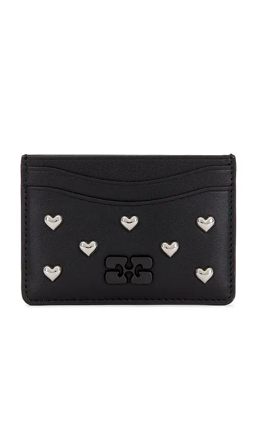 GANNI Bou Card Holder Hearts Studs - Black