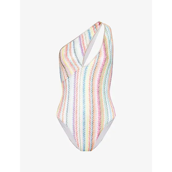 Missoni One-shoulder Chevron Pattern Woven Swimsuit - Multi
