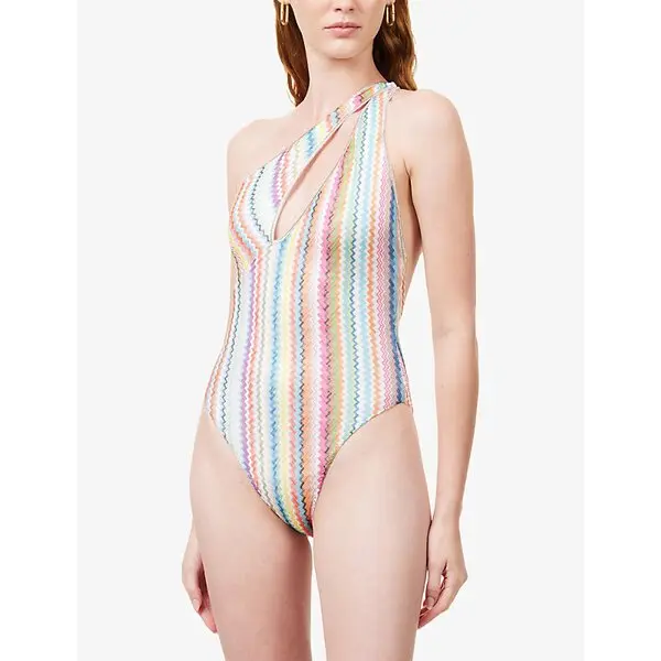 Missoni One-shoulder Chevron Pattern Woven Swimsuit
