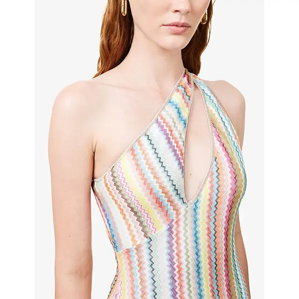 Missoni One-shoulder Chevron Pattern Woven Swimsuit