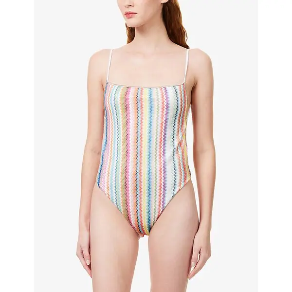 Missoni Straight Neck Zig-zag Pattern Swimsuit