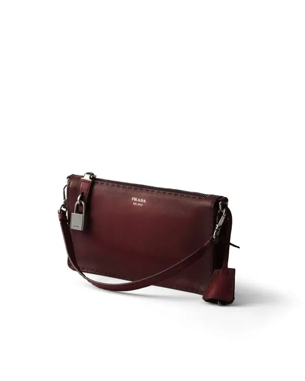 Prada Antiqued Leather Pouch With Zipper Closure - Ruby Red