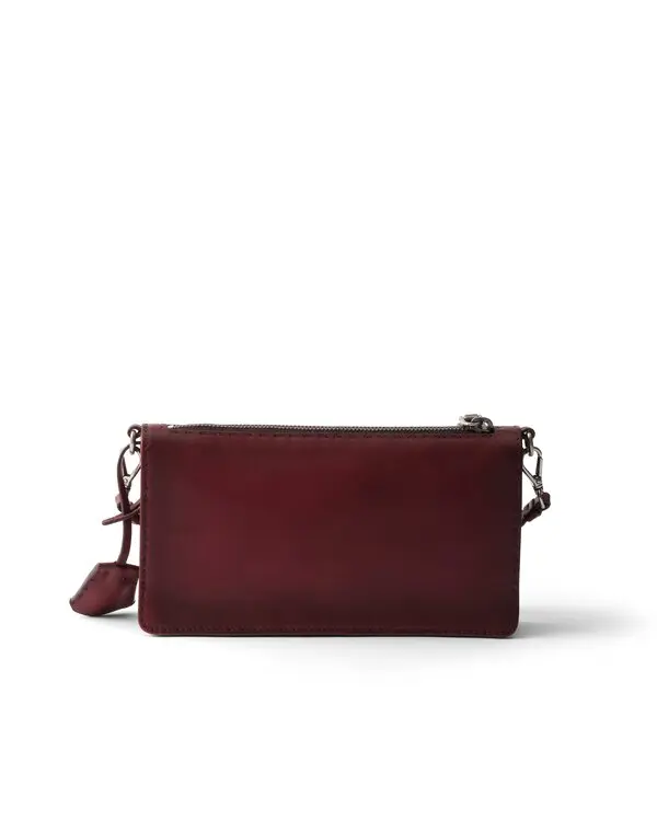 Prada Antiqued Leather Pouch With Zipper Closure - Ruby Red