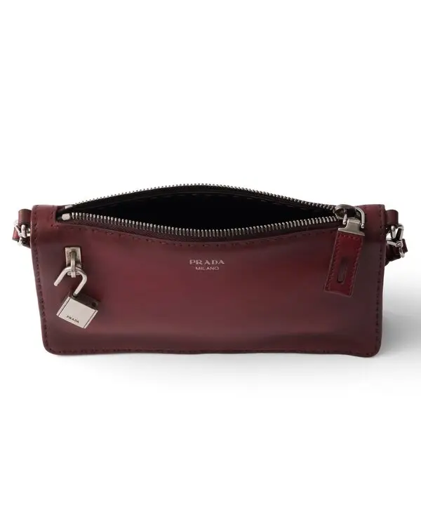 Prada Antiqued Leather Pouch With Zipper Closure - Ruby Red