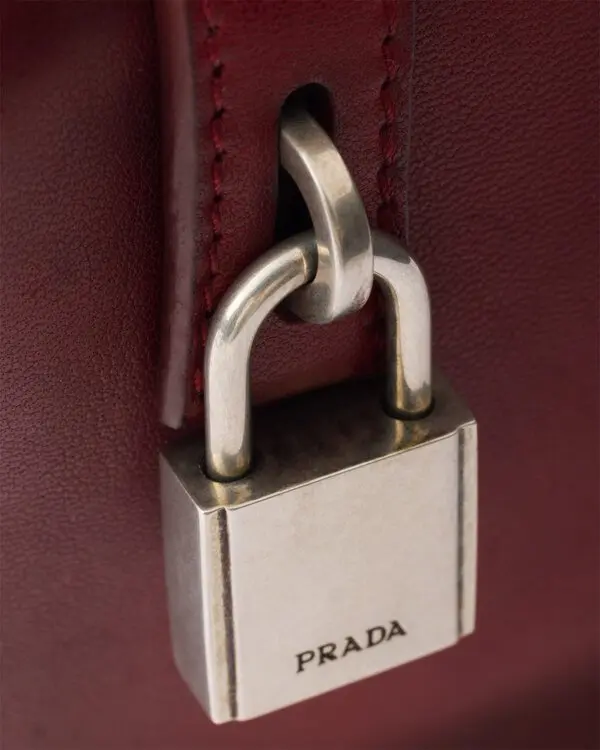 Prada Antiqued Leather Pouch With Zipper Closure - Ruby Red