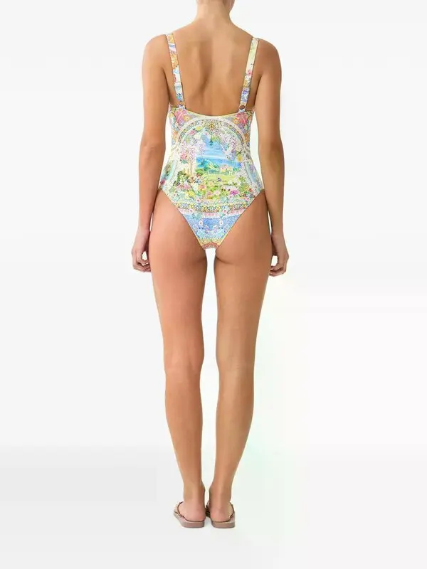 Camilla Printed Tie-front One-piece Swimsuit