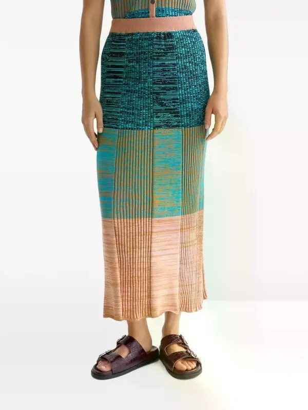Scotch & Soda Ribbed-knit Colour-block Maxi Skirt