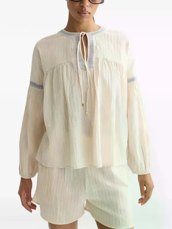 Scotch & Soda Embroidered Trim Gathered Blouse