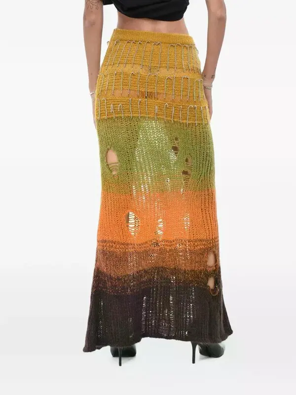 Off-White Bead-embellished Distressed-knit Maxi Skirt