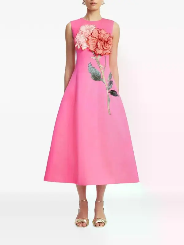 LEO LIN Floral Appliqué Midi Dress
