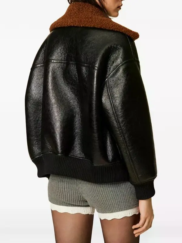 TWINSET Padded Faux Shearling Bomber Jacket