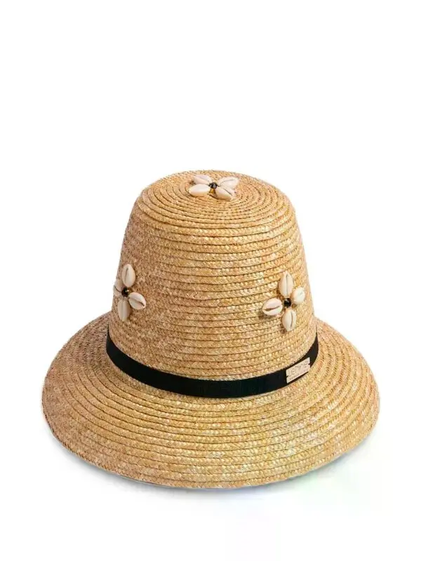 LE NINE Straw Bucket Hat With Flower Embellishments