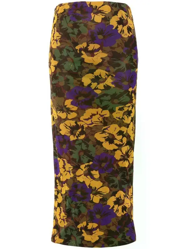 Saint Laurent Floral Print Tulle Midi Dress - Brown