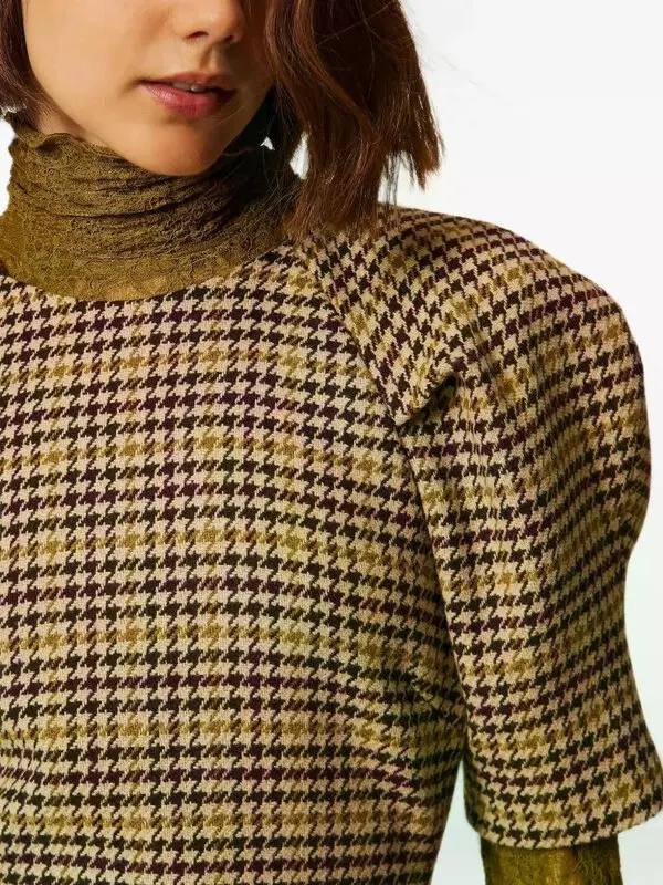TWINSET Houndstooth Jacquard Puff Sleeve Dress