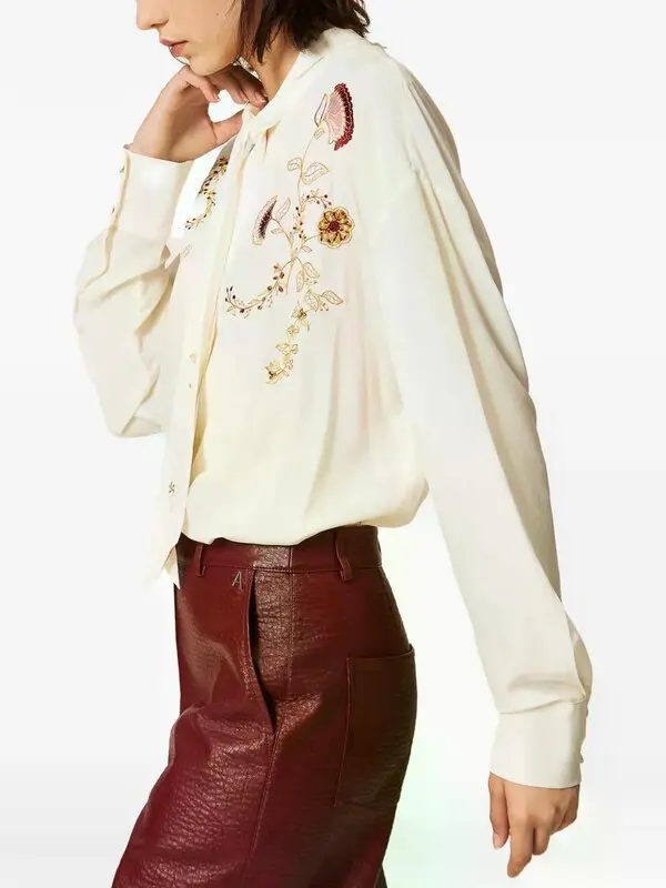TWINSET Crêpe De Chine Blouse With Floral Embroidery And Pussy Bow