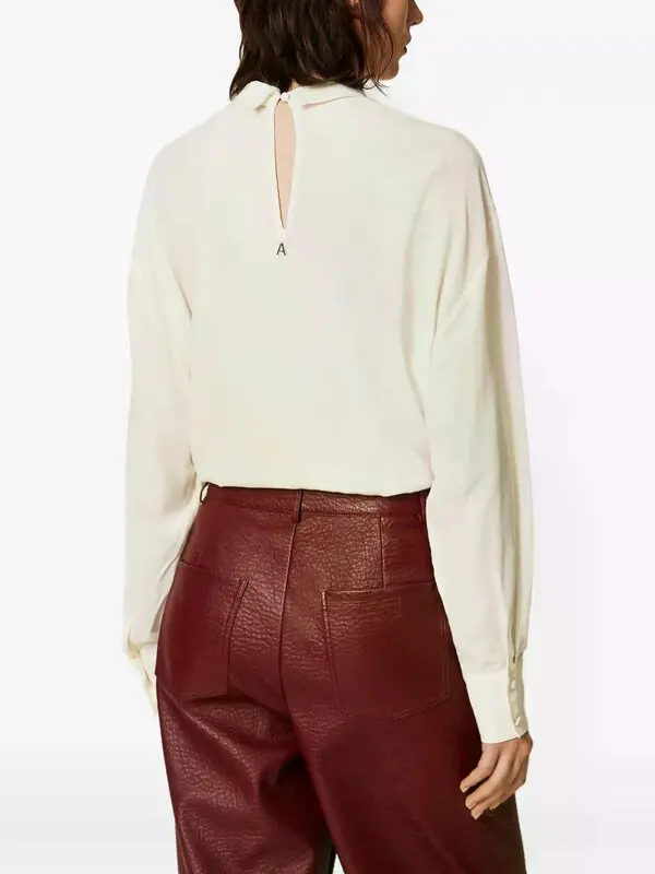 TWINSET Crêpe De Chine Blouse With Floral Embroidery And Pussy Bow