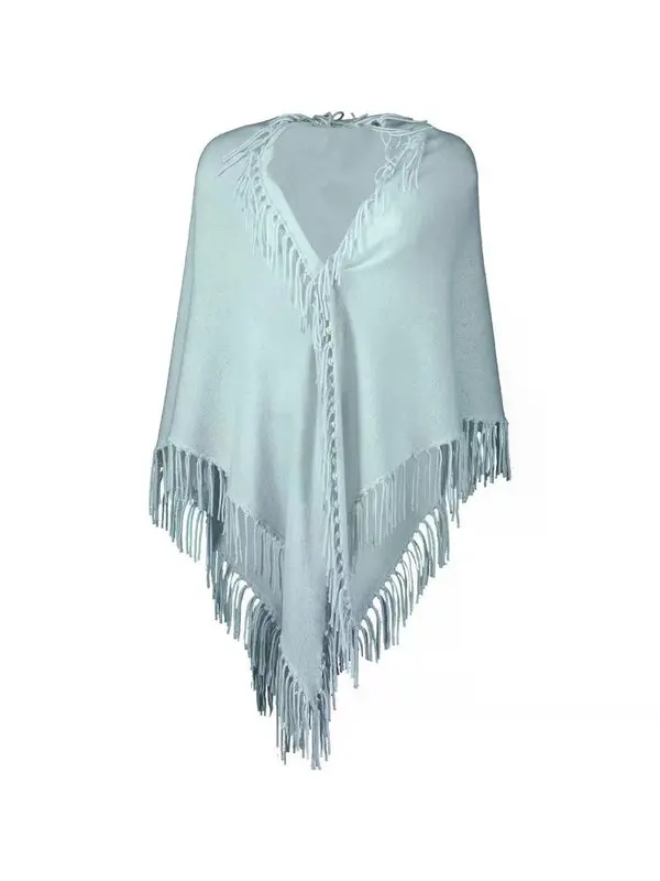 Minnie Rose Cashmere Fringe Shawl - Blue