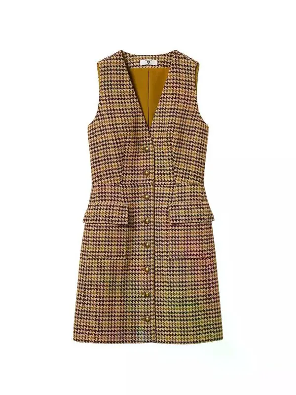 TWINSET Sleeveless Houndstooth Shirt Dress - Neutrals