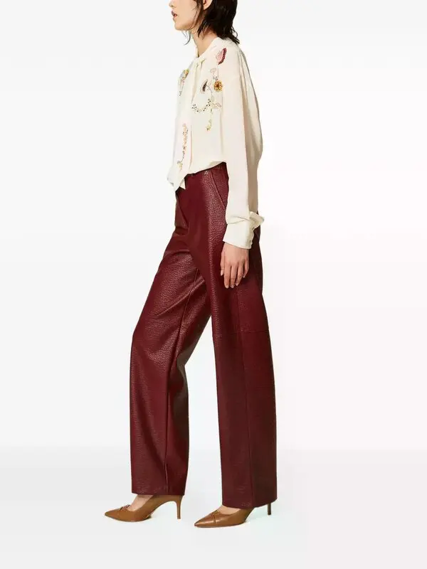 TWINSET Textured Faux Leather Wide-leg Trousers