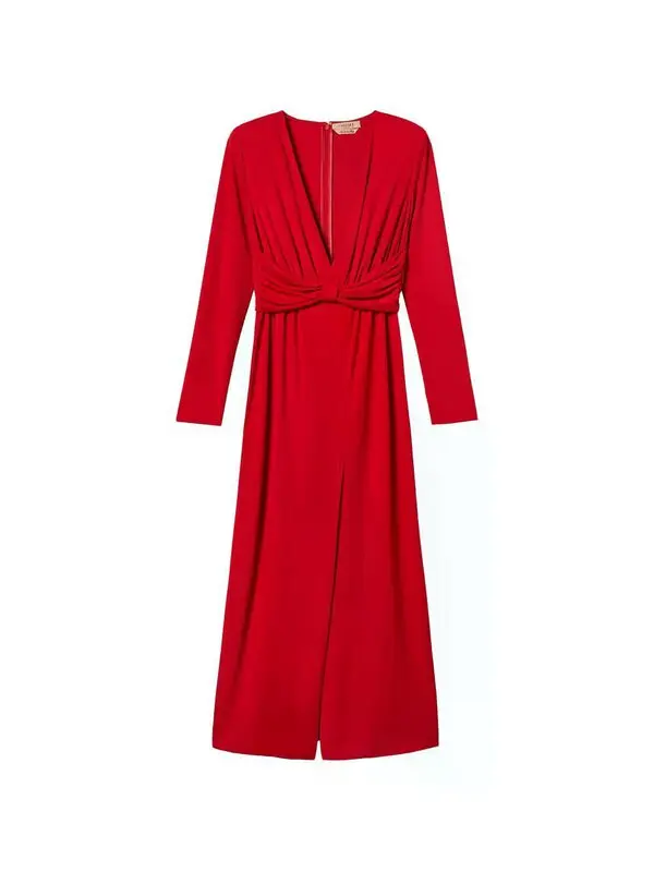 TWINSET Long Dress With Draping And Asymmetrical Slit - Red