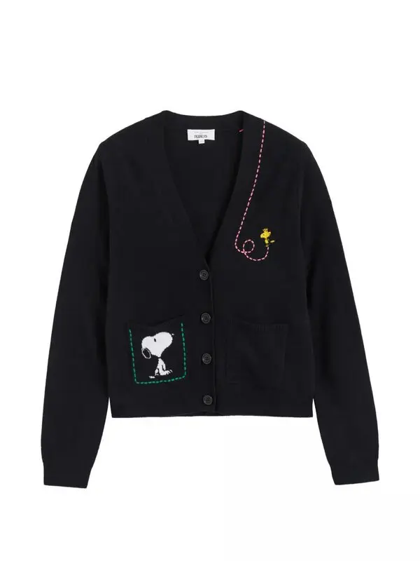 Chinti & Parker Snoopy-intarsia Patch-pocket Cardigan