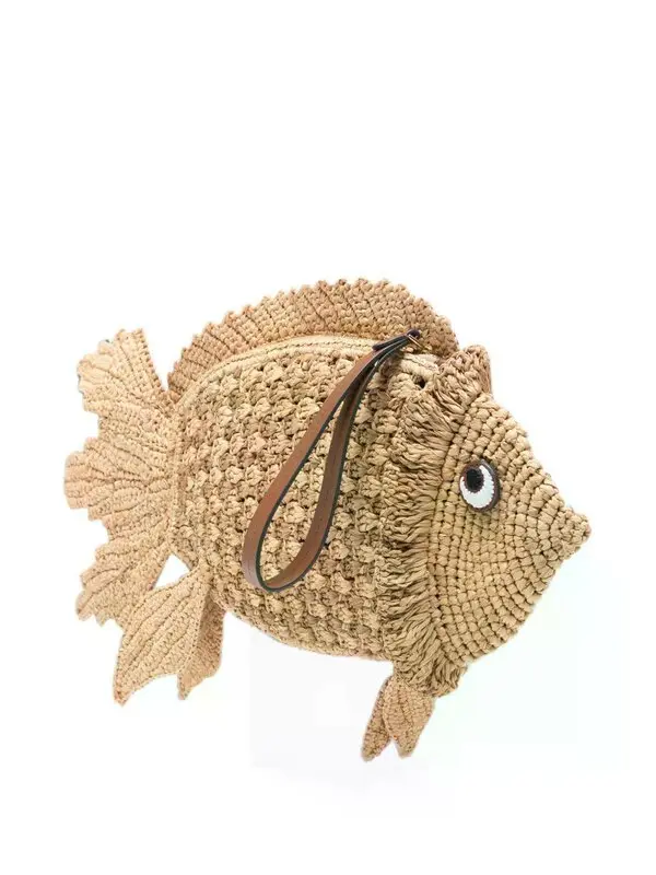 ANYA HINDMARCH Fish Shape Woven Clutch Bag - Neutrals