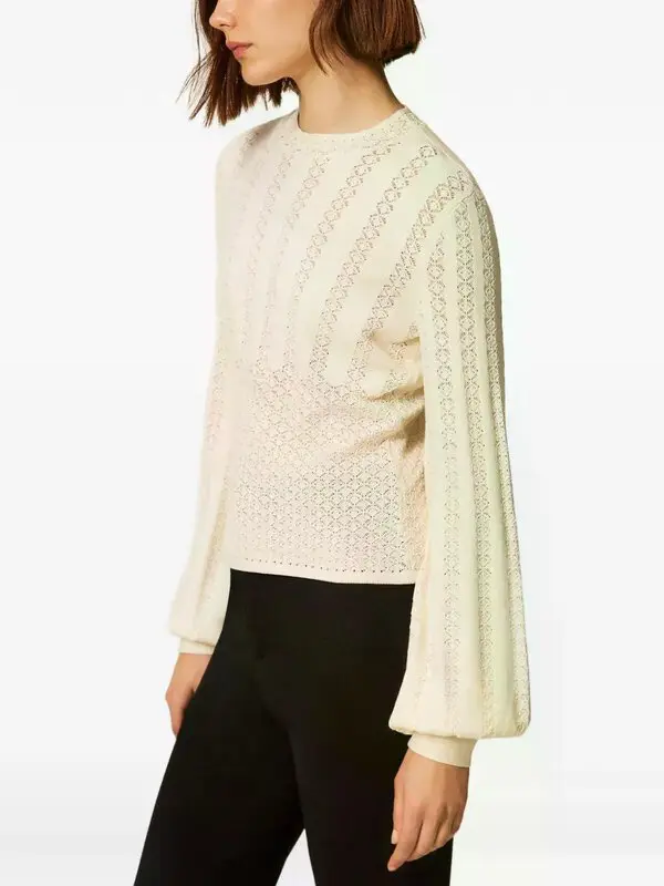 TWINSET Crew Neck Puff Sleeve Punched Knit Jumper