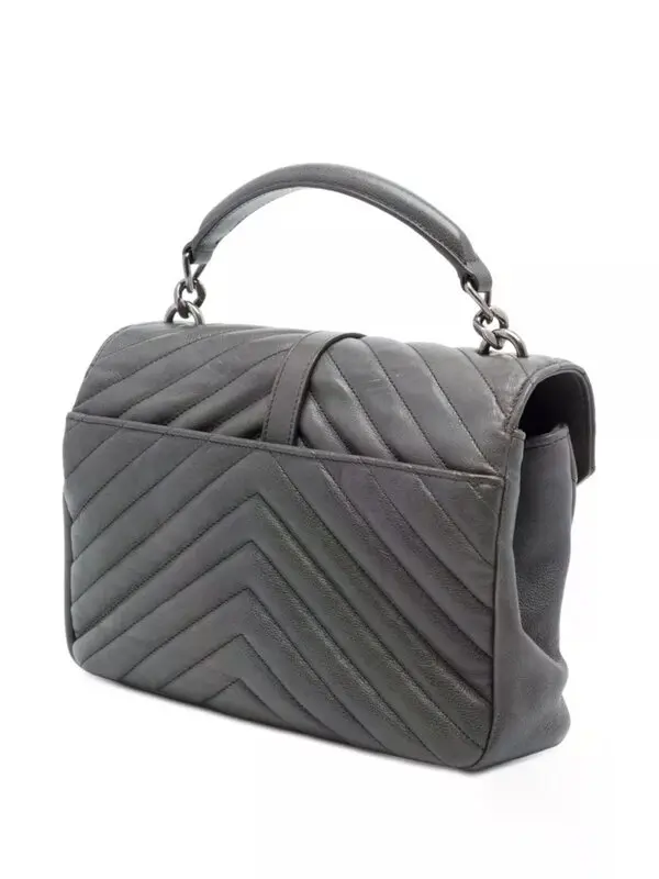 Saint Laurent Quilted Sheepskin Monogram College Satchel - Grey