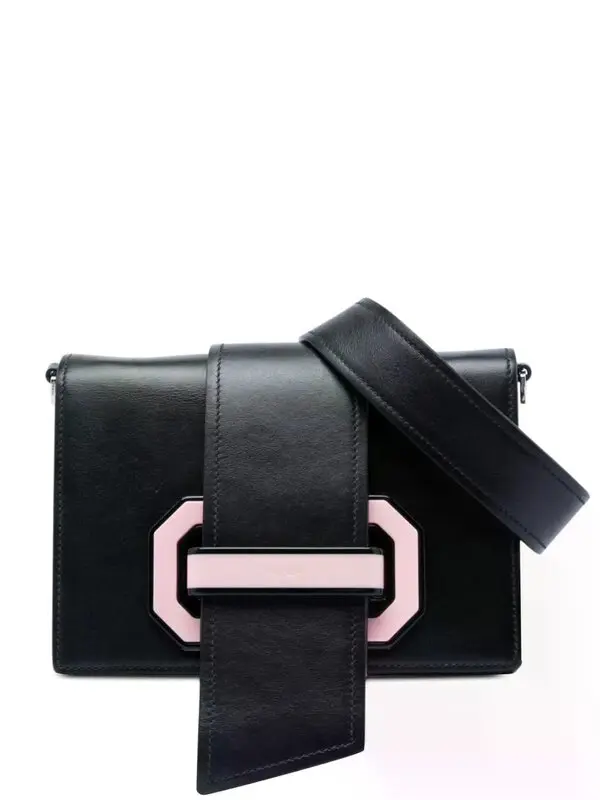 Prada City Calf Plex Ribbon Crossbody Bag - Black