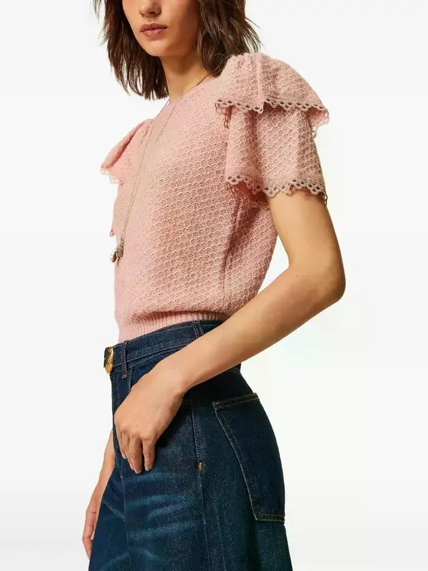 TWINSET Crew Neck Jumper With Flounce Sleeves