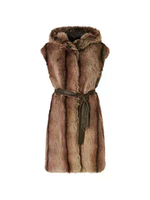 Pinko Faux Fur Hooded Vest - Brown