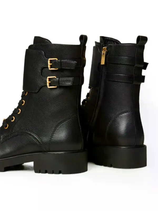 TWINSET Leather Combat Boots With Straps And Lace-up Closure