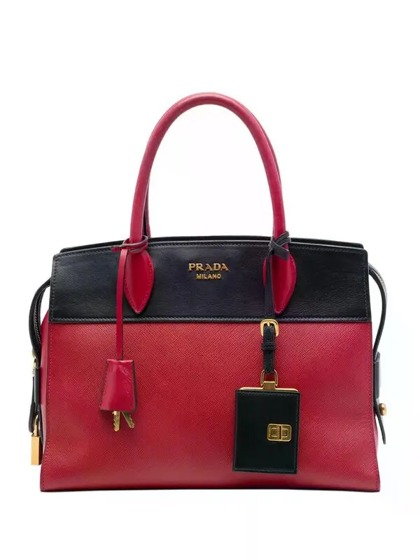 Prada 2010-2026 Saffiano And City Calf Esplanade Satchel - Red