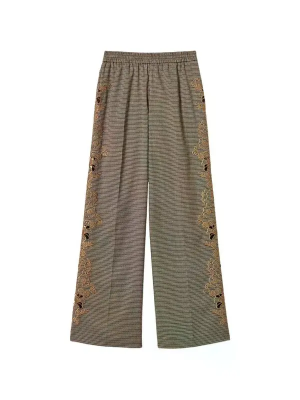 TWINSET Houndstooth Palazzo Trousers With Embroidered Side Panels