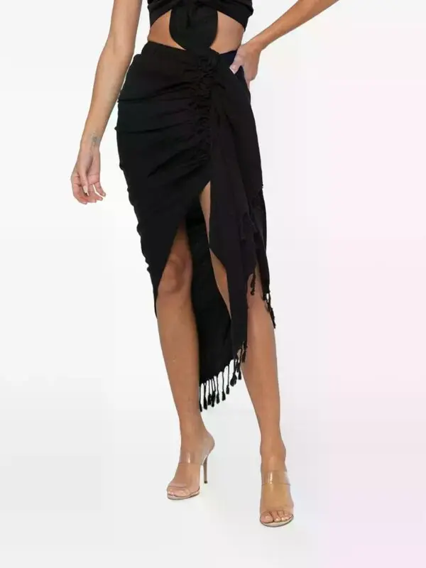 JBQ Tulum Fringed Gathered Midi Skirt