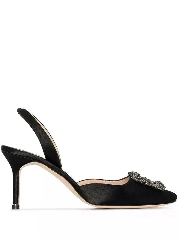 Manolo Blahnik 70mm Satin Slingback Pumps With Crystal Buckle Detail