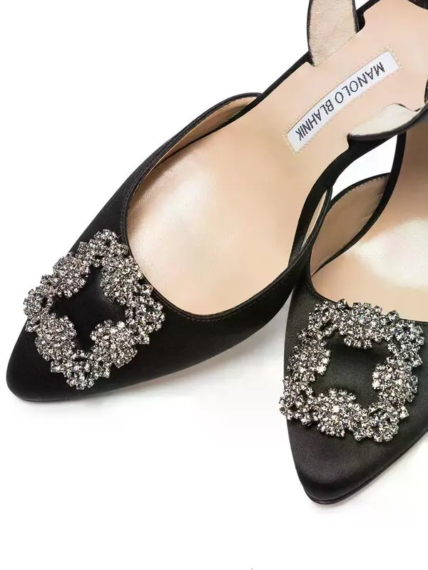 Manolo Blahnik 70mm Satin Slingback Pumps With Crystal Buckle Detail