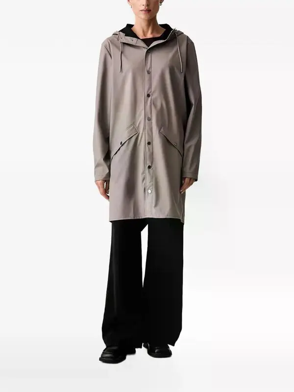 Rains Hooded Press-stud Coat - Grey