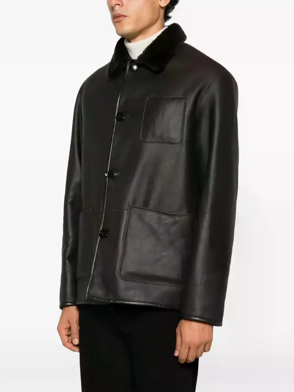 MANZONI 24 Leather Shearling Collar Jacket
