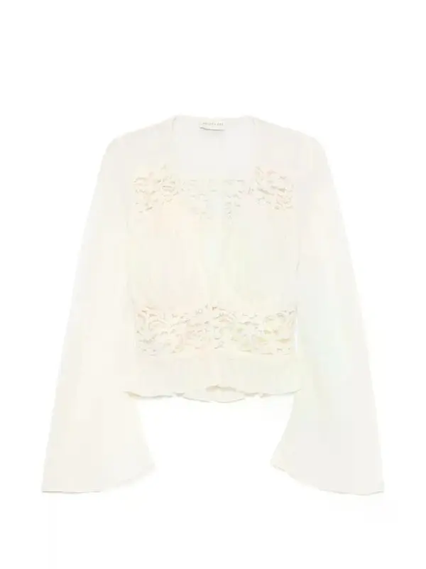 Arcina Ori Lace-trimmed V-neck Peplum Top - Neutrals