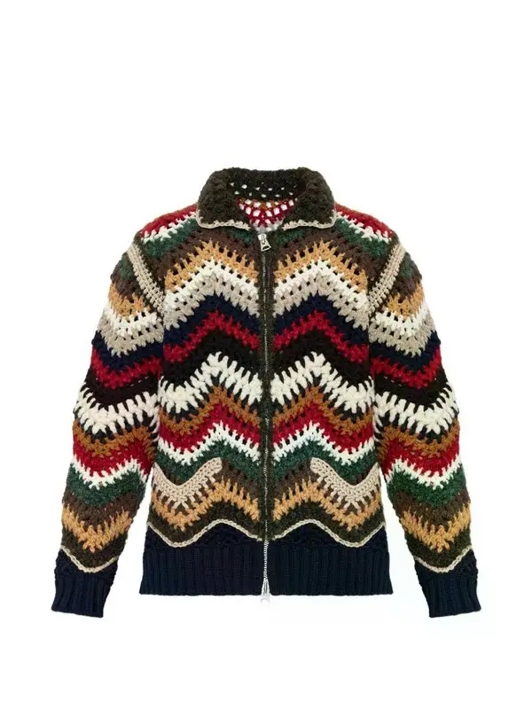 Sacai Crochet-knit Chevron-pattern Cardigan
