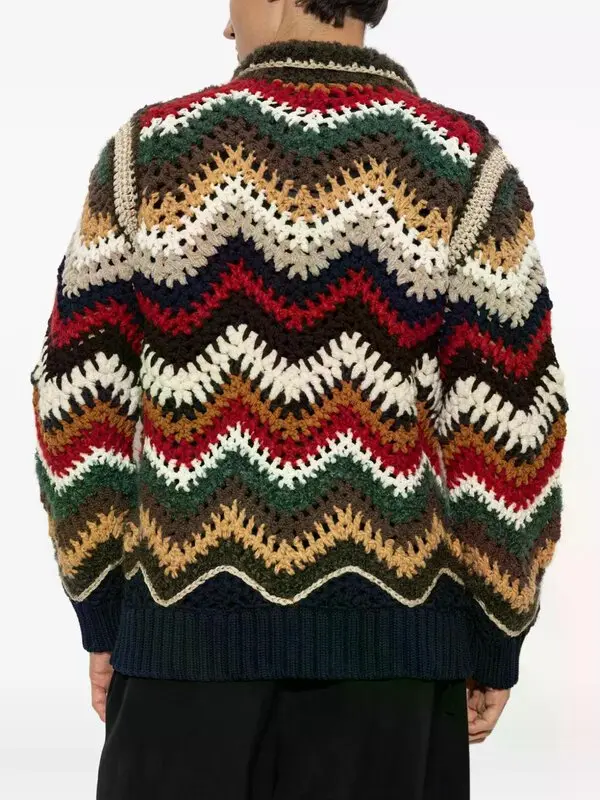 Sacai Crochet-knit Chevron-pattern Cardigan