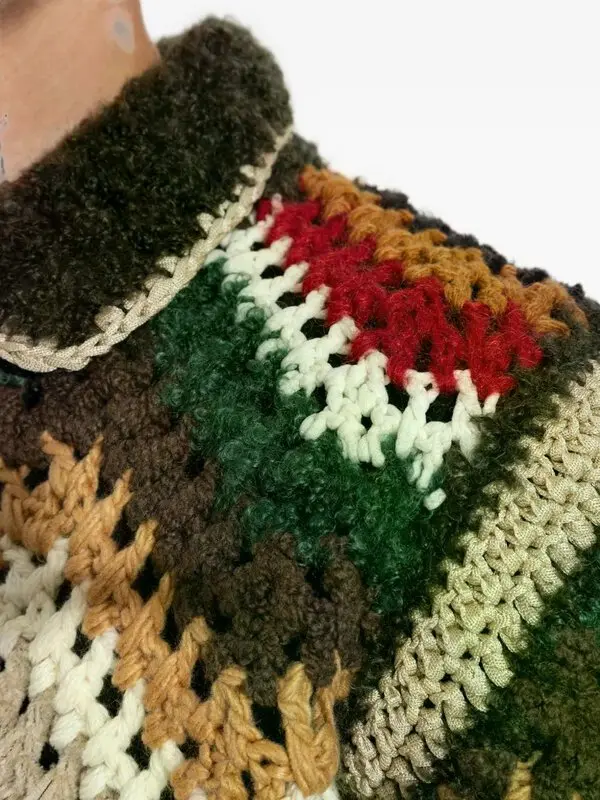 Sacai Crochet-knit Chevron-pattern Cardigan