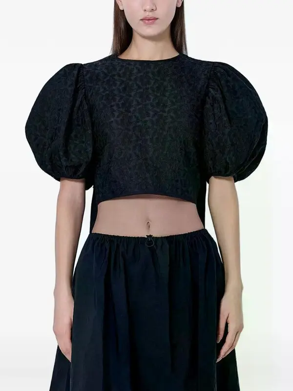 Cecilie Bahnsen Floral-jacquard Puff-sleeve Top - Black