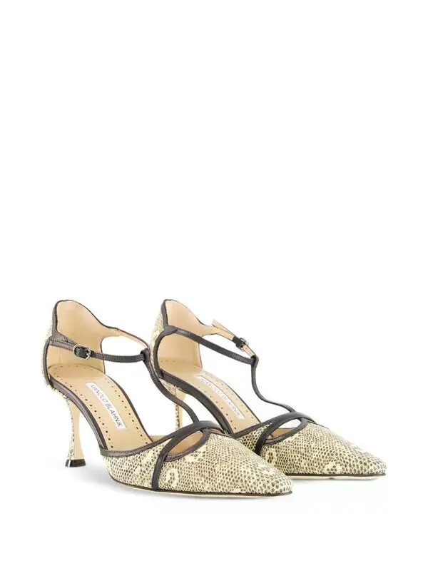 Manolo Blahnik Snakeskin-effect Leather T-bar Pumps