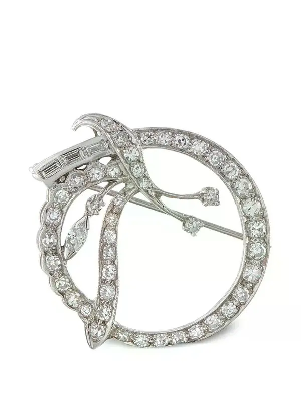 LB EXCLUSIVE 18k White Gold Diamond Brooch With Baguette And Round-cut Diamonds - Silver