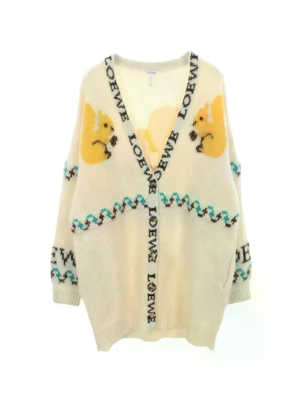 Loewe Oversized Cardigan With Logo Trim - Neutrals